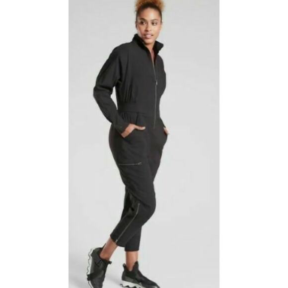 Athleta | Pants & Jumpsuits | Athleta Lenox Jumpsuit Black Zip Front ...